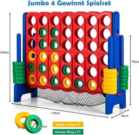 Costway Jumbo sada 4 v řadě 119 cm velká hra pro děti čtyř v řadě, modrý