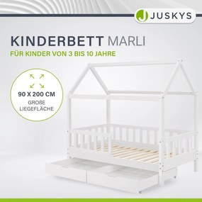 Juskys Dětská domečková postel Marli 90 × 200 cm se zásuvkami Barva: přírodní, Velikost: 90 × 200 cm