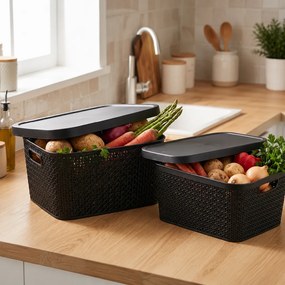 Multifunkční koš s víkem, úložný box s víkem 5,5l ALTOM - černý