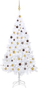 Umělý vánoční stromek s LED a sadou koulí bílý 210 cm PVC 3077542