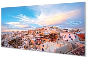 akrylový obraz Řecko panorama města západu slunce 140x70 cm