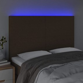 Čelo postele s LED tmavě hnědé 144x5x118/128 cm textil 3122145
