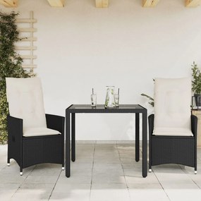 3dílný bistro set s poduškami černý polyratan 3276691