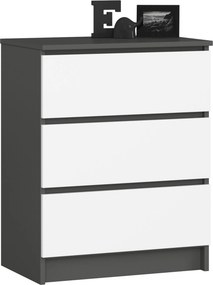 Komoda K60 3SZ grafitová šedá/bílá