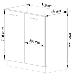 Kuchyňská skříňka pod dřez Olivie S 80 cm bílá/černý lesk