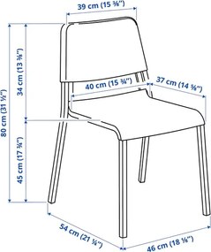 NORDEN / TEODORES Stůl a 4 židle, bříza/bílá, 26/89/152 cm
