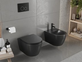 Mexen Carmen závěsné wc Rimless s toaletním Slim sedátkem z duroplastu, černá matná - 30881085