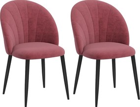 HOMCOM Sada 2 jídelních židlí, moderní kuchyňské židle s designem skořápky a kovovými nohami, židle potažené sametovou tkaninou do kuchyně, ložnice, k