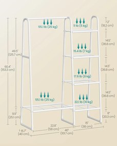 SONGMICS stojan na oblečení, s tyčí na oblečení a 5 úložnými policemi 40×101×153 cm, bílý