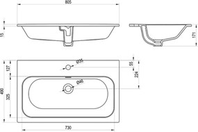 Ravak Chrome Slim - Umyvadlo 81x49 cm, s přepadem, otvor pro baterii, bílá XJX01180002
