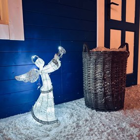 3D LED svítící anděl venkovní s trubkou 50 cm, ledově bílá s Flash, IP44, 24 V