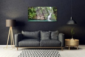 Obraz na skle Vodopád Skála Příroda 140x70 cm