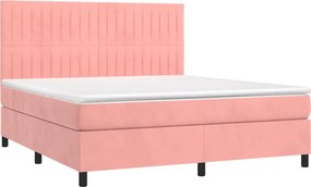 Box spring postel s matrací a LED růžová 160x200 cm samet 3136256