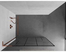 Mexen Kioto L, sprchová zástěna Walk-In 120 x 200 cm, 8mm čiré sklo černý vzor, ​​růžové zlato profil, 800-120-103-60-78