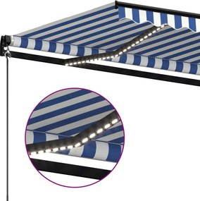 Ručně zatahovací markýza s LED světlem 450 x 350 cm modrobílá 3069201