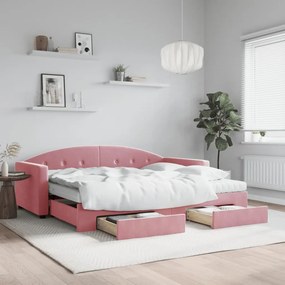 Válenda s přistýlkou a zásuvkami růžová 90 x 200 cm samet 3197376