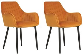 Sada 2 sametových jídelních židlí oranžové WELLSTON Beliani