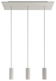creative cables Závěsná lampa se 3 světly, s obdélníkovým XXL baldachýnem Rose-one, textilním kabelem a kovovými stínidly Tub-E14 Barva: Matný bílý dibond