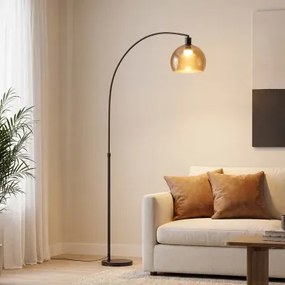 HOMCOM Stojací lampa, ohnutá hlava, nožní spínač, mramorový podstavec, plastový stínidlo, šedá
