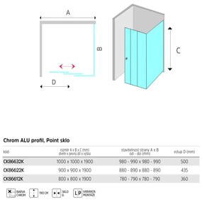 Mereo Mereo, Sprchový kout, Lima, čtverec, chrom ALU, sklo Point, CK86612K