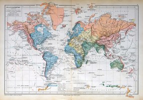 Postershop Fototapeta vliesová: Francouzská mapa světa (Vintage) - 368x254 cm