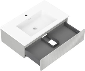 Mexen Rivel, koupelnová skříňka 80 cm s umyvadlem Otis, 1 zásuvka, drážkovaná, šedá matná/bílá, 91A20-08023-1-BF62-W18M01