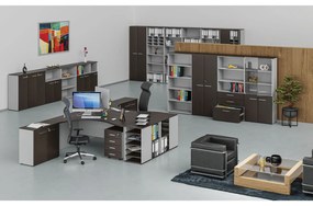 Kancelářský regál PRIMO GRAY, 2128 x 800 x 420 mm, šedá/wenge
