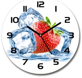 Wallmuralia Skleněné hodiny kulaté Jahoda s ledem fi 30 cm