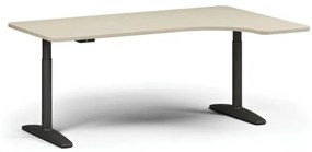 Výškově nastavitelný stůl OBOL, elektrický, 675-1325 mm, levý/pravý, deska 1800x1200 mm, černá zaoblená podnož, bříza