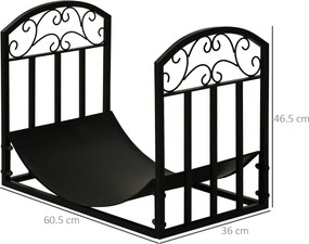 Krbový stojan na dřevo Outsunny s kapacitou 60 kg - Úložný stojan na dřevo - Krbový nástroj - Kovový černý 60,5 x 36 x 46,5 cm