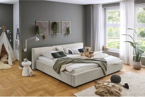 Béžová čalouněná dvoulůžková postel s úložným prostorem s roštem 200x240 cm Cube – Meise Möbel
