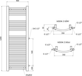 Mexen Ares, topné těleso 1200 x 400 mm, 442 W, boční pravé a spodní připojení, černá, W102-1200-400-00-70-S