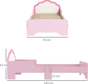 Dětská postel ZONEKIZ pro děti od 3 do 6 let 143 x 74 x 55 cm s motivem oblaku - včetně lamelového roštu, moderní růžový pokoj