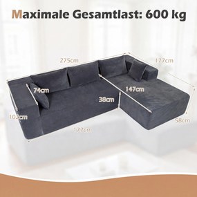 Costway Modulární pohovka ve tvaru L pro 4 osob s lenoškou do 600 kg nosnost