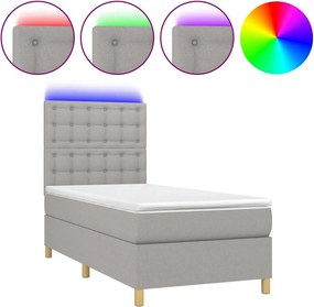 Box spring postel s matrací a LED světle šedá 90x200 cm textil 3135725