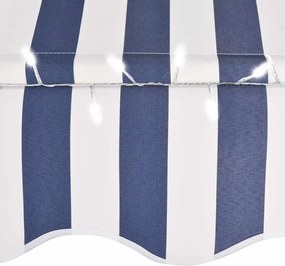 Ručně zatahovací markýza s LED světlem 150 cm modrobílá 145842