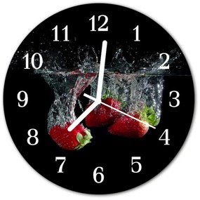 Skleněné hodiny kulaté jahody fi 30 cm