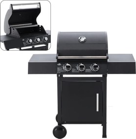 CH Zahradní plynový gril se 3 hořáky 8,1 kW - černá