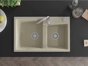 Mexen Tomas, granitový dřez 800x500x190 mm, 2-komorový, béžová, 6516802000-69