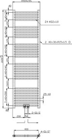 NOVASERVIS kombinovaný topný žebřík rovný chrom, středové připojení 450 x 1600 mm 450/1600/RS,0