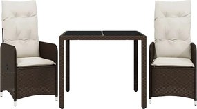 3dílný zahradní bistro set s poduškami hnědý polyratan 3277063