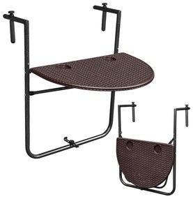 modernHOME Skládací balkonový stolek zavěšený na zábradlí, hnědý