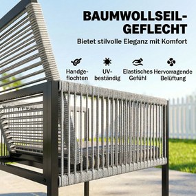 Outsunny 5dílný venkovní jídelní set – čtvercový stůl se skleněnou deskou a 4 skládací provazové židle, světle šedá