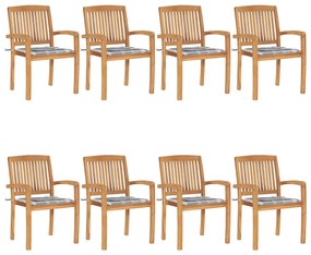 Stohovatelné zahradní židle s poduškami 8 ks masivní teak,  3073254