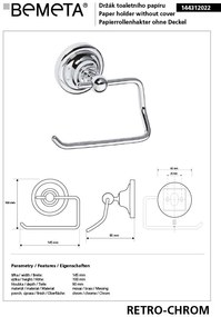 Bemeta Design RETRO chrom: Držák toaletního papíru, bez krytu -