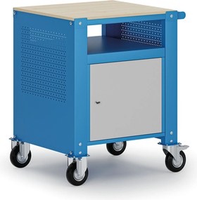 Pojízdný kontejner G9, 1 police, 1 skříňka, 675 x 595 x 865-1130 mm, šedá/modrá