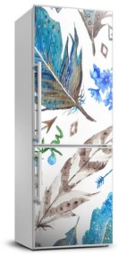 Wallmuralia Nálepka tapeta na ledničku Peří a květiny 60x180 cm