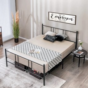 Costway Kovový rám postele Rám s čelem a podnožkou – 200 × 160 cm, černý