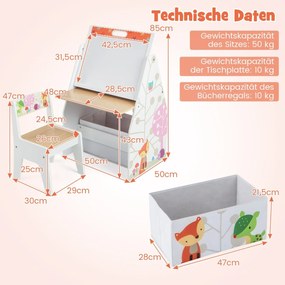 Costway Oboustranná sada dětského stolu a židlí s magnetickou tabulí a bílou