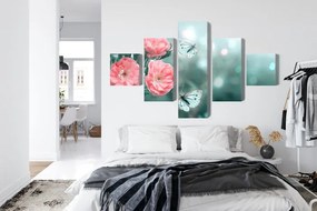 Vícedílný obraz Jemné Květiny A 3D Motýli Nedostatek Nedostatek Přírodní plátno 250x150